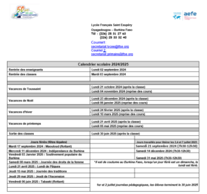 Calendrier scolaire – lfse.org
